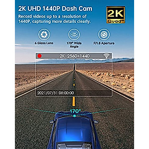 Dash Cam 2K WiFi 1440P Car Camera, Dash Camera for Cars, Front Dashcam for Cars with Super Night Vision, WDR, Loop Recording, G-Sensor, 24 Hours Parking Monitor, APP, Support 128GB Max