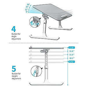 SAIJI Leather Laptop Bed Tray Table, Adjustable Laptop Stand with Removable Stopper, Portable Lap Desks with Foldable Legs, Notebook Stand Breakfast Reading Desk for Sofa Couch(Medium,Gray)