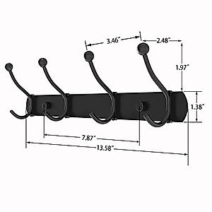 Wall Mounted Coat Rack 2 Pack, Stainless Steel Heavy Duty Tri with Four Hooks for Jacket Coat Hat in Mudroom Entryway (AA Black)