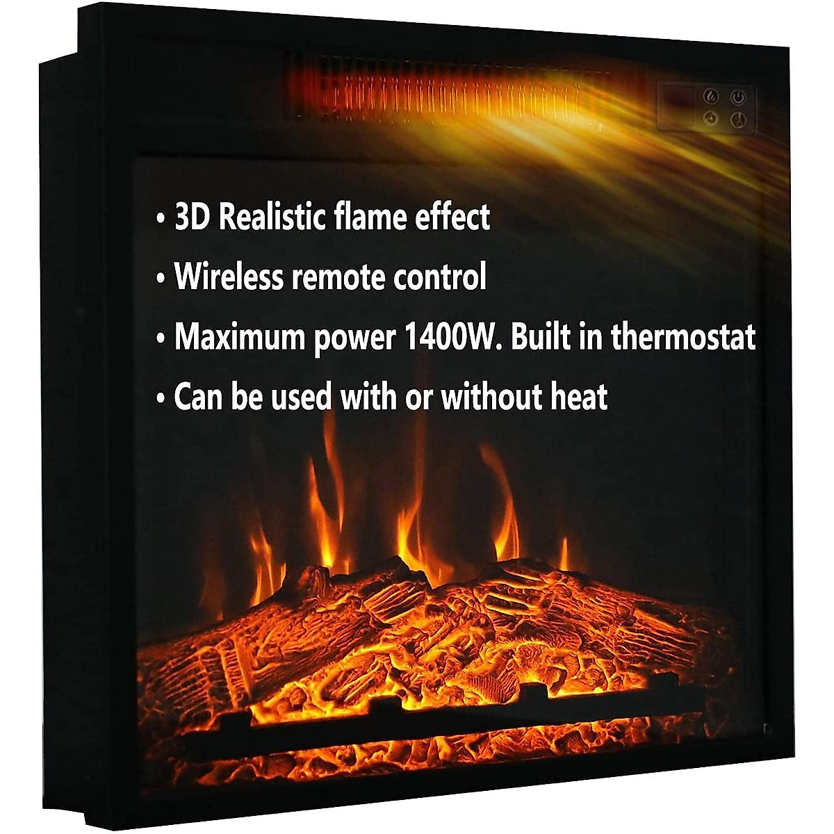 HOSEOKA 18" Electric Fireplace Insert 18" Electric Fireplace Modern TV Stand with Fireplace, Wood Entertainment Center with Storage, Wide Farmhouse Media Console Cabinet (Black, Single Fireplace)