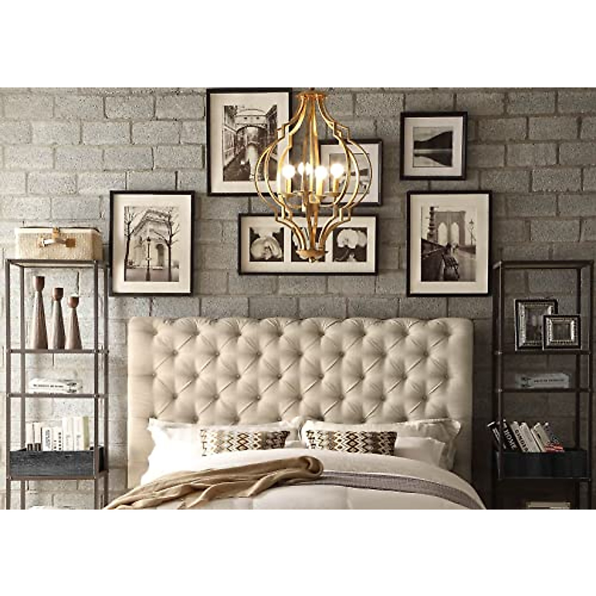 Rosevera Corrine Upholstered Bed Frame with Button Tufting Headboard/Adjustable Headboard/Rolled Head Headboard Bed Frame/Wood Slat Support/Easy Assembly,Twin,Textile Beige