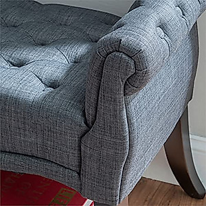 Linon Laurel Wood Upholstered Roll Arm Bench in Gray