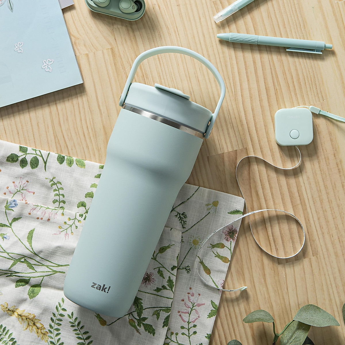 Zak Designs Harmony 2-in-1 Coffee Tumbler for Travel or At Home, 30oz Recycled Stainless Steel is Leak-Proof When Closed and Vacuum Insulated with Handle (Icicle Mint Green)