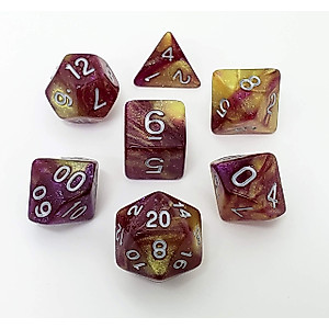 Astral Apocalypse - 7 Piece Polyhedral DND Dice Set by D20 Collective - Maroon & Yellow Swirled Dice for Table Top Dungeons and Dragons RPGs and Gaming - Glittery Multicolored Acrylic D&D Dice Sets