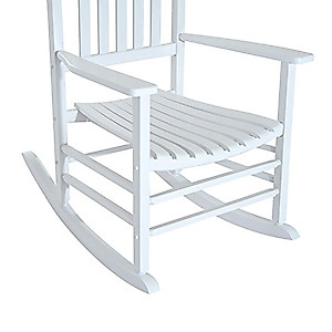 Outsunny Outdoor Rocking Chair, Wooden Rocking Patio Chairs with Rustic High Back, Slatted Seat and Backrest for Indoor, Backyard, Garden, White