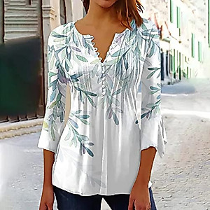 Women's Summer Tops White V Neck Women Womens Workout Tops Orange Corset Bluey Button Down Shirt Ruffle Sleeve Tops 3/4 Sleeve Tees for Women Loose Fit,Cyan,X-Large