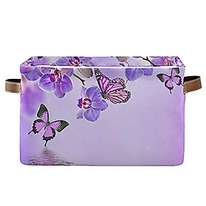 Storage Basket Cube Spring Flower Orchid Butterfly Large Collapsible Toys Storage Box Bin Laundry Organizer for Closet Shelf Nursery Kids Bedroom,15x11x9.5 in,1 Pack