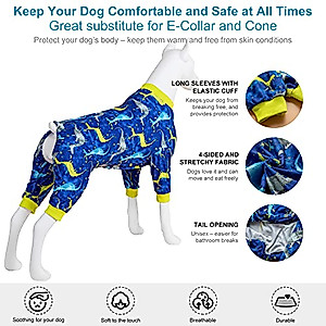 LovinPet Clothes For Female Doberman Dogs - Pet Anxiety Calming Dog Jammies for After Surgery, Lightweight Fabric, Blue Dragon Print, Large Dog Pjs,Long-sleeved 4 Leg Style Pullover Dog Onesie,Blue XL