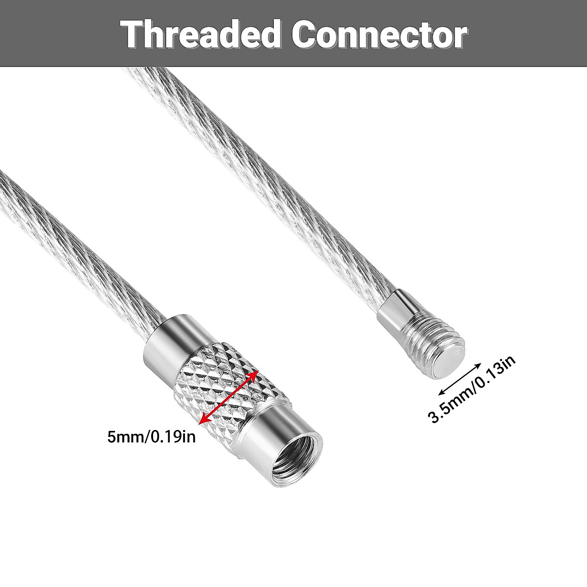 10 Inch Wire Keychain Cable,Large Stainless Steel Key Ring Loop Holder,Nylon Coated Screw Lock Key Rings,2mm Heavy Duty,Pack of 20,Silver