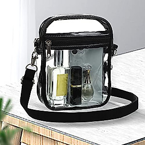 2 Pcs Clear Crossbody Purse Bag Stadium Approved Bag Transparent Shoulder Bag for Sports Games Concerts and Festivals (Black)