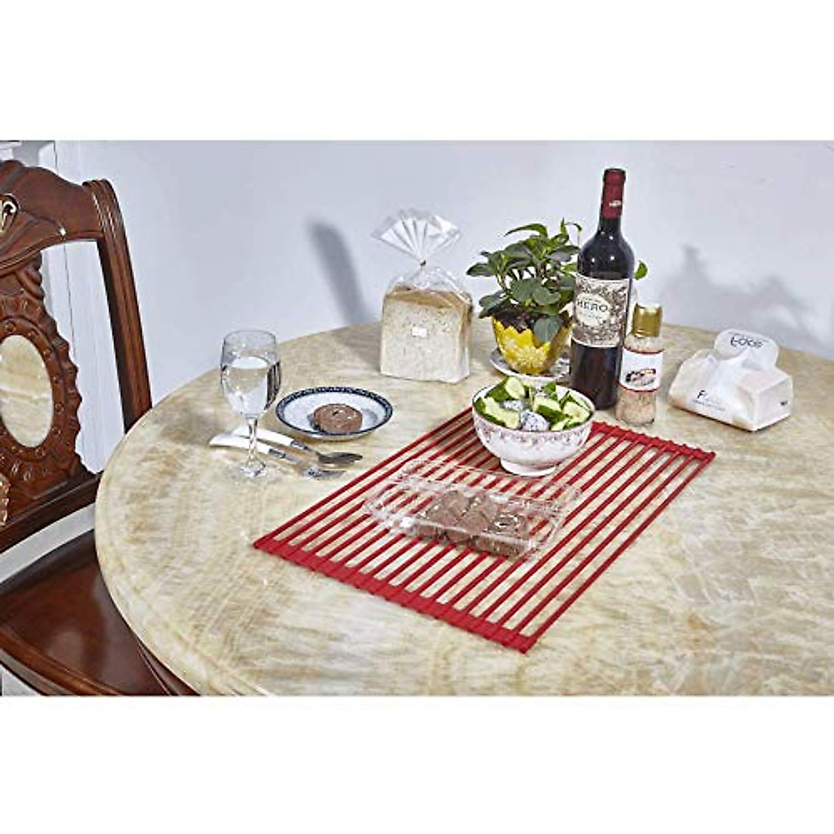 True & Tidy, Multi-Purpose Over The Sink Roll-Up Drying Rack, DR-881, Red