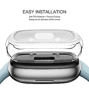 Witzon Compatible with Clear Fitbit Versa 4 Screen Protector/Sense 2 Case Covers, Shorb-Absorbing Soft TPU Replacement Screen Cover, Ultra Thin Bumper Smartwatch Versa 4 Protective Case Women Men