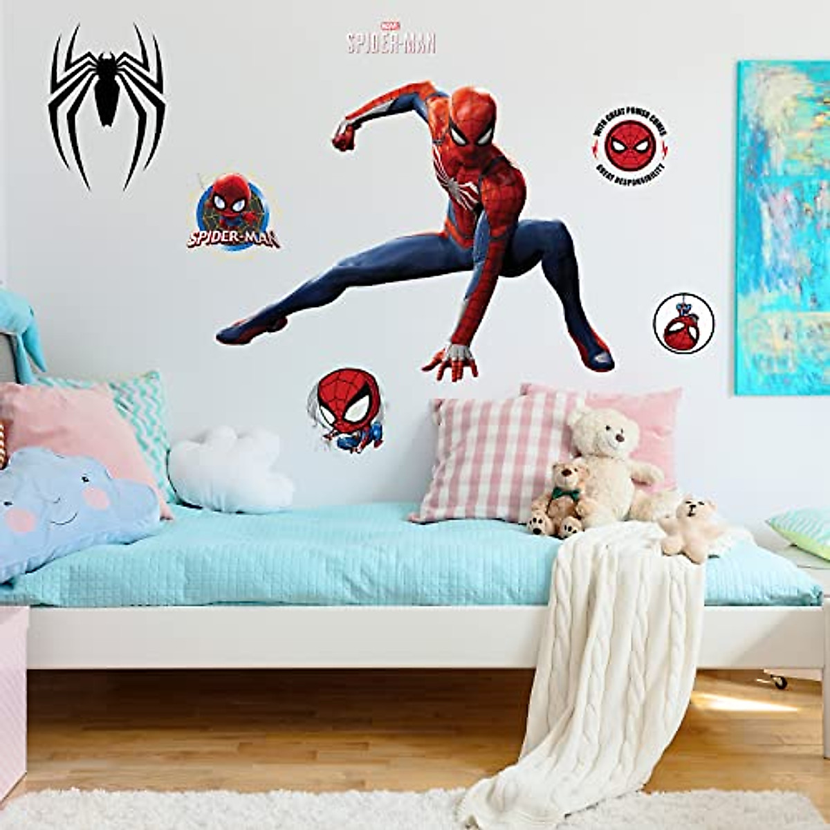 NORDID Spiderman Wall Decals Children's Wall Stickers for Kids Bedroom Living Room Playroom Nursery Wall Decoration DIY Assemble Self-Adhesive PVC (15.7x23.6 in)