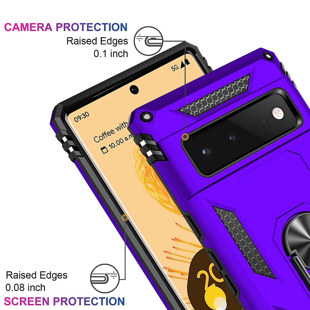 IKAZZ Suitable for Google Pixel 6 Pro Case,Military Grade Shockproof Heavy Duty Protective Phone Cover Pass 16ft Drop Test with Magnetic Kickstand Car Mount Holder Purple