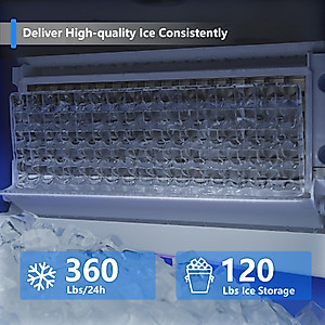 Coolake Commercial Ice Maker Machine 360lbs/24H, ETL Approved Under Counter Ice Maker, 120lbs Storage, Stainless Steel Ice Machine, Upgraded Water Filter Reduce Scale for Home Bar Restaurant Office