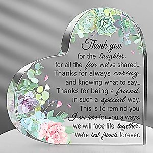 Friendship Gifts for Women Friend Birthday Gifts for Women Friends Thank You Gifts for Friends Acrylic Heart Decorative Signs Plaques for Sister Sunflower Succulent Gift Christmas Decor (Fun)