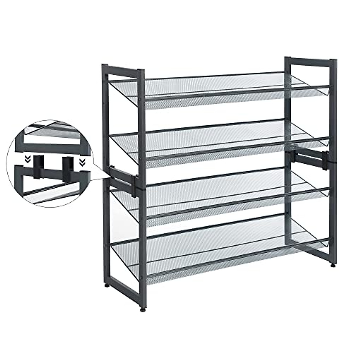 SONGMICS Shoe Rack, 2-Tier Stackable Shoe Storage Shelf, Flat or Angled Shoe Organizer, Metal Shoe Tower Stand for Closet Entryway, Grey 12.1 x 36.4 x 16.5 Inches