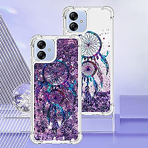 CAIYUNL for Samsung Galaxy A04E Phone Case with Screen Protector, Women Girls Glitter Bling Floating Liquid Cute Soft TPU Slim Silicone Shockproof Protective Cover for Samsung Galaxy A04E Case-Purple