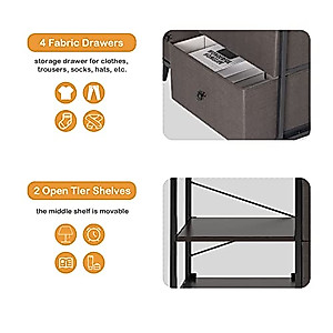 DlandHome Storage Drawers, 4 Drawer Dresser, 4-Tier Storage Organizer, Chest of Drawers for Bedroom, Hallway, Entryway, Nursery, Closets-X Sturdy Steel Frame Dark Coffee