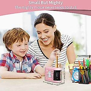 AFMAT Electric Pencil Sharpener for Kids, Cute Pink Pencil Sharpener (Elephant Pattern), Cordless Pencil Sharpener for 8mm Pencils, Battery Operated Electric Pencil Sharpener for Home, Office, School
