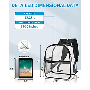 Paxiland Clear Backpack Stadium Approved 12×12×6, Clear Backpack Heavy Duty with Wider Shoulder Straps, Clear Mini Backpack for Concert Sport Events Work Travel School
