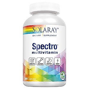 Solaray Spectro Multivitamin with Iron | Cal/Mag, Energizing Greens & Herbs with Digestive Enzymes (60 Serv, 360 CT)