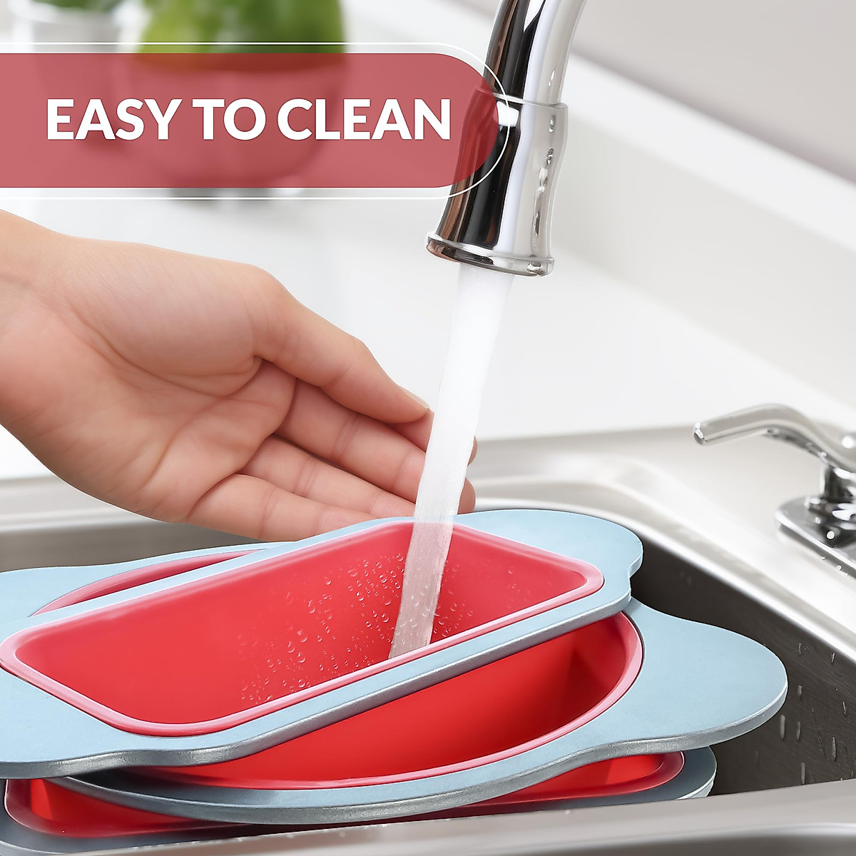 Boxiki Kitchen Silicone Baking Pans Set. 3 PCS Professional Silicone Non-Stick Baking Cake Pans Set includes Silicone Round Cake Pan, Square Cake Pan and Bread Loaf Pan.