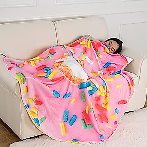 BATTILO HOME 71 Inch Pink Donut Blanket for Adult and Kids, Soft and Comfortable Flannel Round Blanket for Bedding,Funny Blanket Giant Food Blanket Gifts for Crib, Sofa, Outdoors