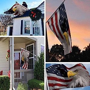 Yekiua Patriotic Eagle Flag 3X5 Outdoor North American Bald Eagles Star Striped Us American Flag Veterans Day Double Sided Flags All Weather Long Lasting With 2 Brass Grommets