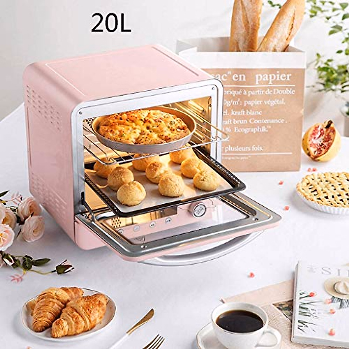 CZDYUF 20L Toaster Oven, Multi-function Stainless Steel Finish with Timer - Toast - Bake - Broil, Natural Convection - 1300 Watts of Power