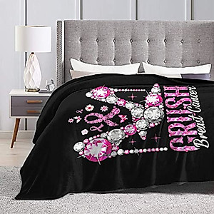 Crush Breast Cancer Awareness Flannel Blanket Ultra Soft Micro Fleece Throw Blankets Warm Air Conditioning Lightweight Bedding for Sofa Couch Chair All Season