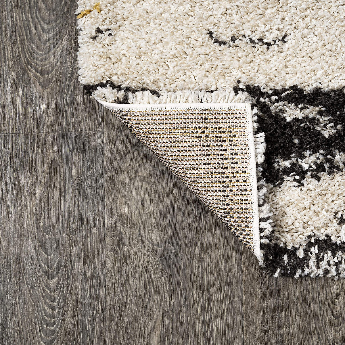 JONATHAN Y SHG102A-8 Nova Modern Bold Strie' Shag Indoor Area-Rug Bohemian Contemporary Abstract Distressed Easy-Cleaning Bedroom Kitchen Living Room Non Shedding, 8 X 10, Beige/Black/Yellow