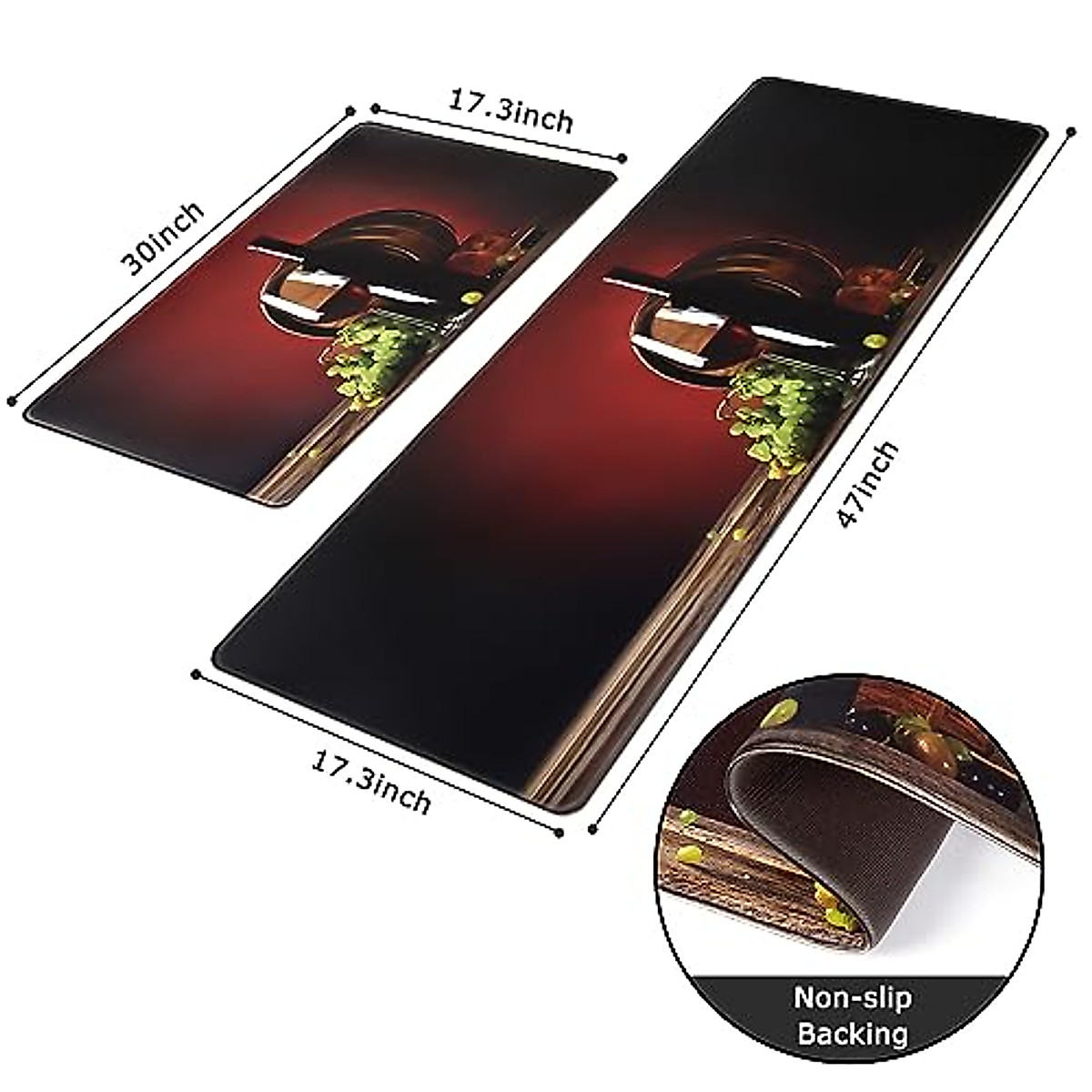 Alishomtll 2 PCS Kitchen Rugs and Mats, Farmhouse Kitchen Rugs Sets of 2, Red Wine Floor Mat, Cushioned Anti Fatigue Non Slip Washable Kitchen Mats for Floor (17.3"x30"+17.3"x47")