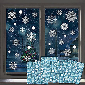 BLOCE 288Pcs Window Clings Christmas Decorations, White Snowflake dots Christmas Decorations for Windows with 8 Sheets, Christmas Window Decals for New Year Party Ornaments Home Supplies