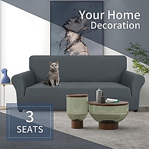 JIVINER Stretch Couch Cover Slipcovers 1 Piece Universal Couch Covers for 3 Cushion Couch Sofa (71"-91") Washable Pet Friendly 3 Seat Furniture Protector with Elastic Bottom (Sofa, Dark Gray)