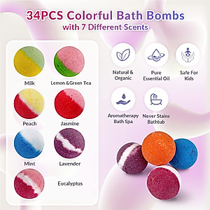 34 + 6 Bath Bombs with Crystal Toys Inside for Kids, 34PCS Organic Surprise Bath Bomb Gift Set for Christmas, Birthday, Easter, Natural Fizzy Bath Home Spa, 6PCS Gift Bags for Girls and Boys
