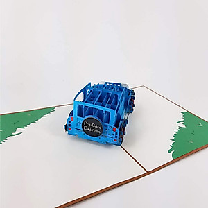 POP CARD EXPRESS Blue Jeep Pop up Birthday Card, Thank You Card, Love Card, Graduation Card, Anniversary Card, Just Because, Romantic Cards for Man, Woman, Lady, Girl, Boy Jeep Pop Up Card (Blue)