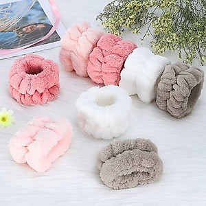 Xieklpwy 4 Pairs Wristbands for Washing Face, Microfiber Wrist Spa Washband Wrist Towels for Washing Face, Wrist Sweatband for Women Girls Prevent Liquid from Spilling (Color A)