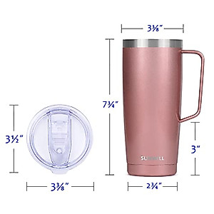 SUNWILL Travel Coffee Mug With Lid, Insulated Tumbler With Handle 24oz, Stainless Steel Coffee Tumbler Double Wall, Reusable Insulated Mug, Pearlized Rose Gold
