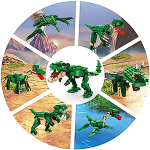 GARUNK 6 in 1 Mighty Dinosaurs Building Blocks Set, Build It Yourself Dinosaur Set, Create a Ceratosaurus, Pterosaur, Diplodocus, Triceratops, Allosaurus, Raptor, for Kids (673 Pieces)