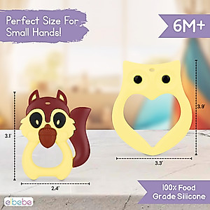Elbebe Silicone Teething Toys - Baby Teething Toys - Baby Teether - Silicone Teethers for Babies - Baby Chew Toys - Silicone Baby Teether - Infant Teething Toys - Owl & Squirrel - Set of 2