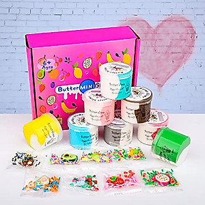 Butter Fruit Slime Kit for Girls 8 Pack, Stretchy and Non-Sticky, Slime Party Favors for Kids, with Strawberry Cherry Slime Cute Charms etc, Stress Relief Putty Toys for Kids, Cute Stuff for Girls