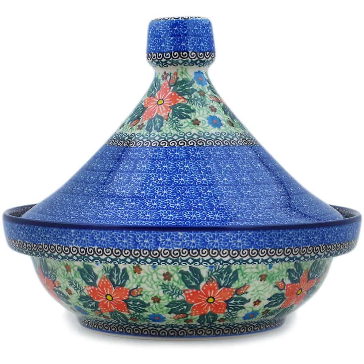 Authentic Polish Pottery Tagine Pot Signature UNIKAT in Red Jackmanii Design Handmade in Bolesławiec Poland by Ceramika Artystyczna + Certificate of Authenticity
