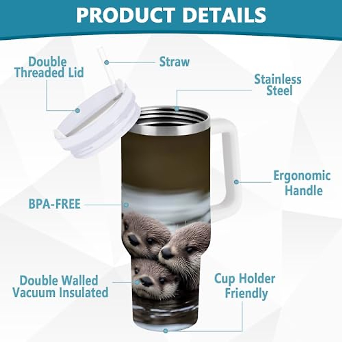 Nexawaveo Otters Family Tumbler With Handle And Straw 30-40oz Insulated Tumbler Cups With Lid Stainless Steel for Cold Water and Drinks for School Work Sports Car Travel and Weekends