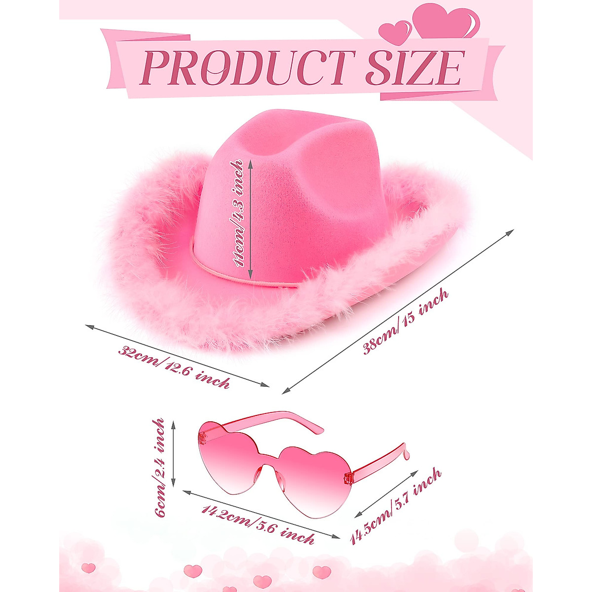 20 Pieces Cowboy Cowgirl Hats Pink Heart Shaped Sunglasses for Women Western Party Wedding Party
