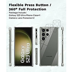 MIODIK Clear Case for Samsung Galaxy S23 Ultra, with Camera Lens Protector×2, [Military Grade Protective] [Non-Yellowing] Shockproof Slim Cover for S23 Ultra 5G 6.8 Inch 2023 (Transparent)