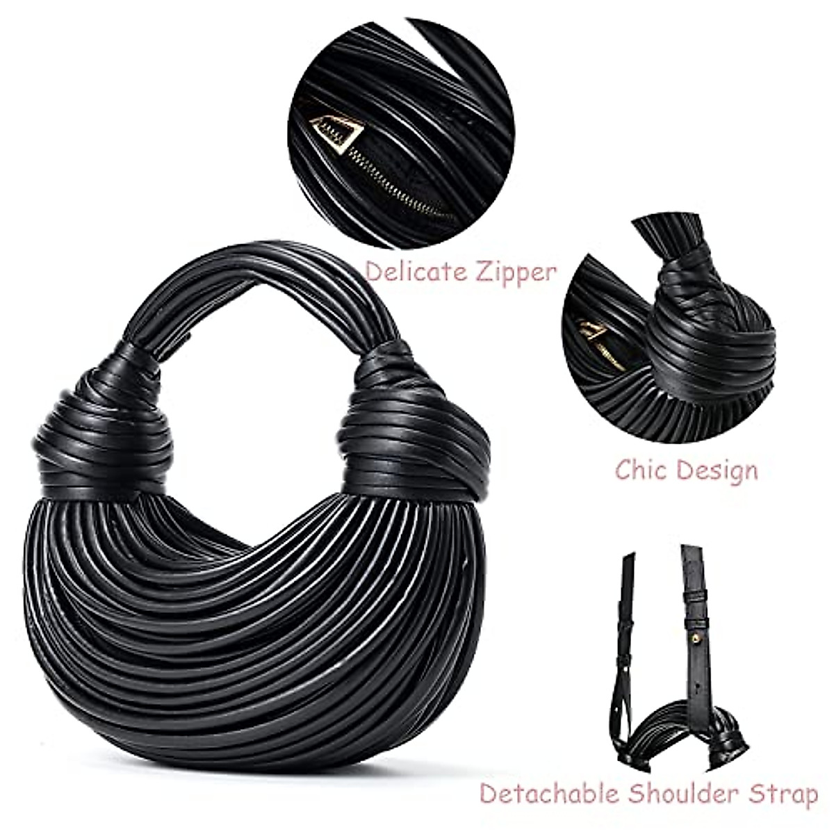 Knotted Woven Tote Bag Handbag For Women Hand Woven Bread Messenger Bag Soft Leather Top Handle Handbag Shoulder Bag (Blue)