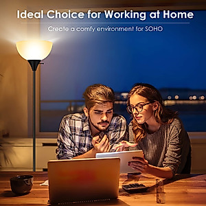 BoostArea Floor Lamp, Standing Lamp, 9W LED Floor Lamp, Energy Saving, 50,000hrs Long Lifespan, 3000K Warm White, Eye-Caring, Torchiere Floor Lamps for Bedroom, Living Room, Office, Reading, Black