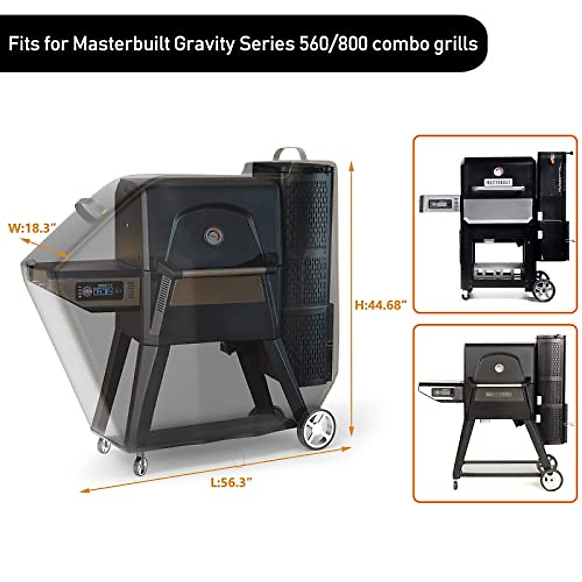 Grisun Grill Cover for Masterbuilt 800/560 Gravity Series Digital Charcoal Smoker Grills, 1680D UV-Resistant Waterproof Grill Cover, Replacement for Masterbuilt MB20080221, Pull Strings for fix, Black