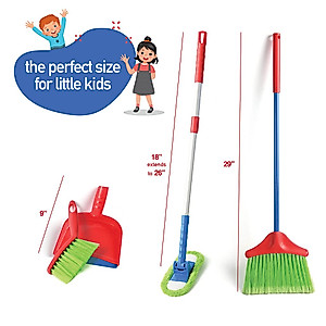 Play22 Kids Cleaning Set 4 Piece - Toy Cleaning Set Includes Broom, Mop, Brush, Dust Pan - Toy Kitchen Toddler Cleaning Set is A Great Toy Gift for Boys & Girls